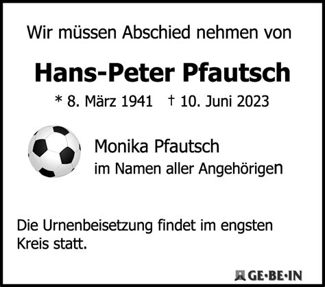 Traueranzeigen Von Hans Peter Pfautsch Trauer And Gedenken