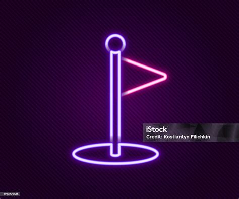 검은 색 배경에 고립 된 빛나는 네온 라인 골프 플래그 아이콘 골프 장비 또는 액세서리 다채로운 개요 개념 벡터 개인 장식품에 대한 스톡 벡터 아트 및 기타 이미지 Istock