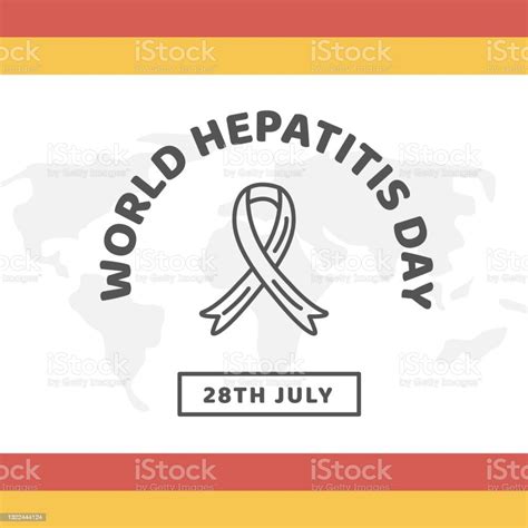 A형 간염 B C D 간경변 세계 간염의 날 세계지도와 설명 리본 광장 배너 카드 또는 소셜 미디어 게시물 빨간색과 노란색 줄무늬가있는 의료 포스터 벡터 플랫 일러스트레이션