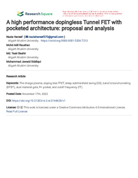 Pdf A High Performance Dopingless Tunnel Fet With Pocketed Architecture Proposal And Analysis