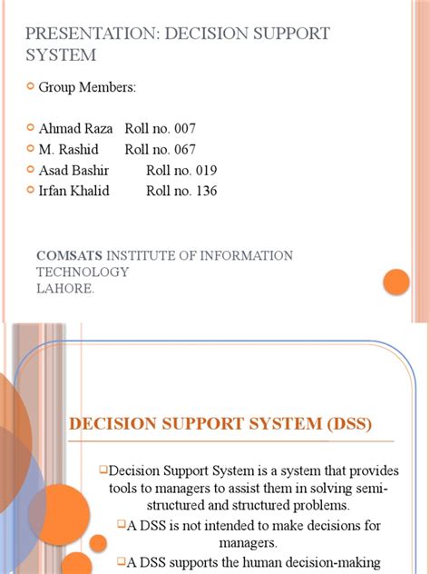 dss decision support system pdf decision support system databases