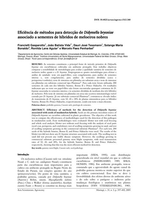 Pdf Eficiência De Métodos Para Detecção De Didymella Bryoniae Associado A Sementes De Híbridos