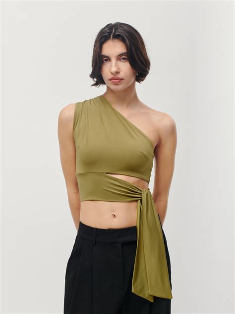 Leia Top Khaki One Shoulder Top Leger By Lena Gercke