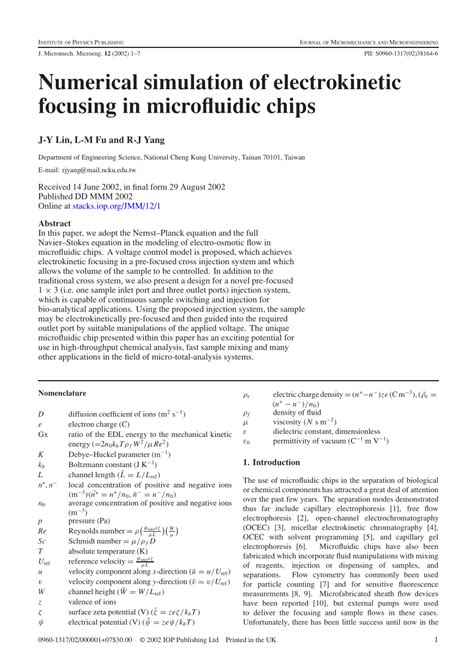 Pdf Numerical Simulation Of Electrokinetic Focusing In Microfluidic Chips
