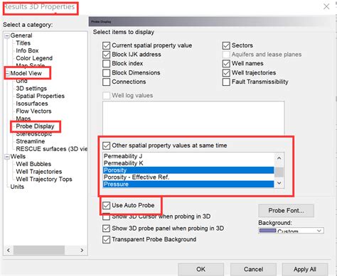 模拟结果分析需要，如何在results 3d中同时查看多个属性的参数值，例如同时显示某个网格的含油饱和度、孔隙度以及压力值？ Learn Cmg