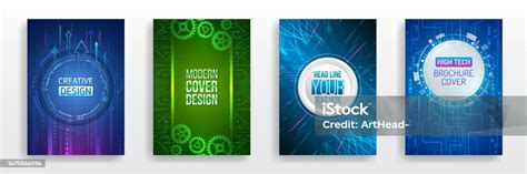 하이테크 기업 문서 표지 디자인 프리젠테이션과 마케팅을 위한 하이테크 커버의 파란색 세트 의료 과학 컴퓨터 전단지 브로셔 및
