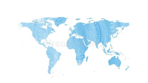 Blue Grunge World Map With Round Binary Code Elements Abstract Motion