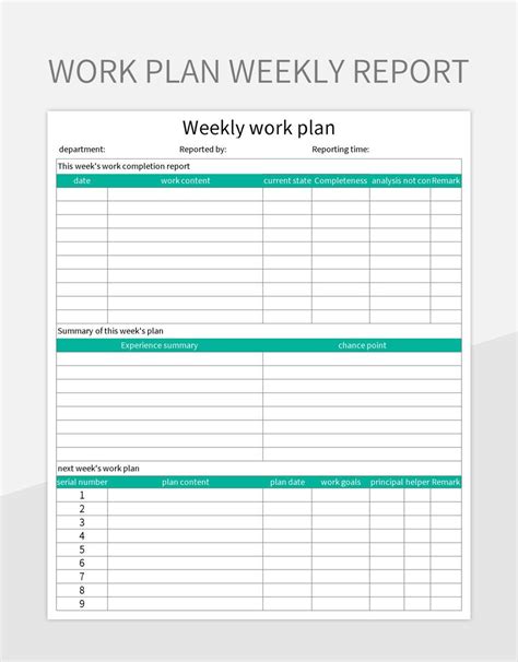 Work Plan Weekly Report Excel Template And Google Sheets File For Free Download Slidesdocs