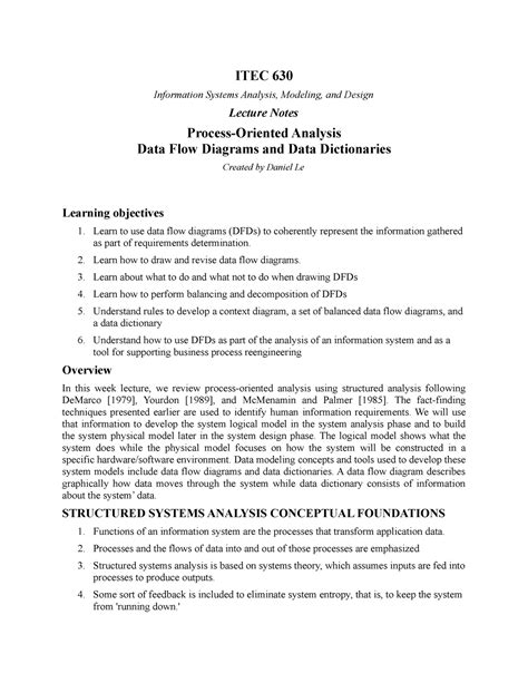 Itec 630processorientedanalysis 1 Week 5 Itec 630 Information Systems Analysis Modeling