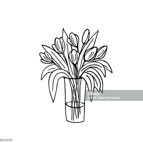 튤립과 낙서 꽃다발 손으로 그린 꽃 꽃병에 무리 휴일 로맨틱 한 선물 간단한 꽃 스케치 드로잉 정물 꽃병에 대한 스톡 벡터 아트 및 기타 이미지 Istock