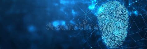 Digital Fingerprint Scan On Blue Tech Background Biometric Security And Data Privacy Stock