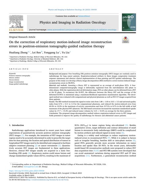 Pdf On The Correction Of Respiratory Motion Induced Image Reconstruction Errors In Positron