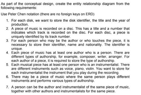 Solved As Part Of The Conceptual Design Create The Entity Chegg