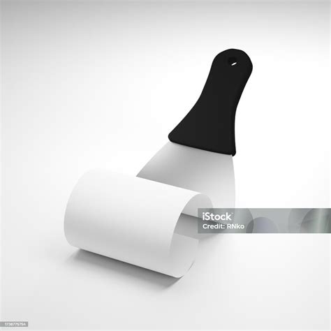 건설 주걱의 Ai 3d 렌더링이 아닌 얇은 석고 소용돌이 층을 제거합니다 퍼티 및 표면 평탄화 준비 파스텔 화이트 회색 배경에 사실적인 그림 3차원 형태에 대한 스톡 사진