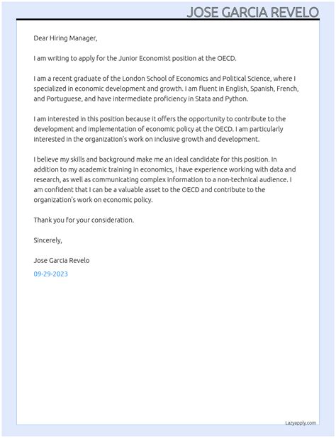 Cover Letter For Oecd Lazyapply