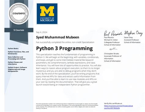 Syed Muhammad Mubeen On Linkedin Im Thrilled To Share That I Have Completed The Python 3