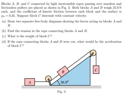 Solved Blocks A B And C Connected By Light Inextensible Chegg Com