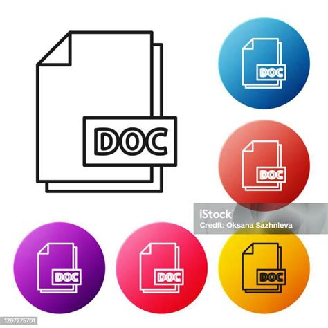 검정선 doc 파일 문서입니다 흰색 배경에 격리 된 문서 버튼 아이콘을 다운로드합니다 doc 파일 확장자 기호입니다 아이콘