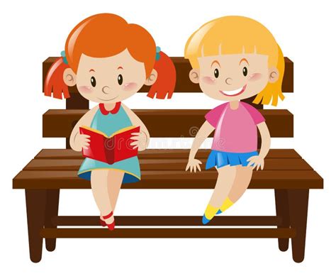 Deux Filles S Asseyant Sur Un Banc Illustration De Vecteur Illustration Du Fond Caucasien