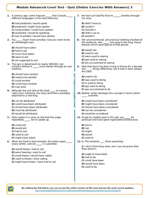 329 Modals Advanced Level Test Quiz Online Exercise With Answers 3 Pdf