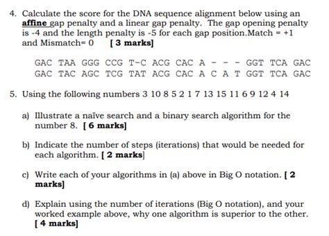 4 Calculate The Score For The Dna Sequence Alignment