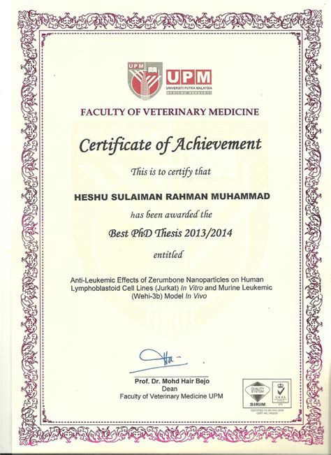 Pdf Certificate Best Thesis