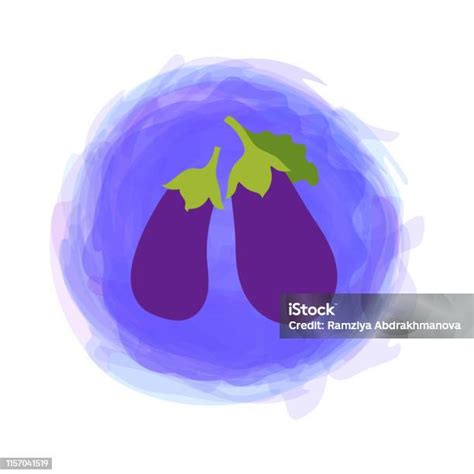 가지 수채화 둥근 배경에 고립 된 잎으로 야채를 스케치하십시오 손으로 그린 낙서 벡터입니다 유기농 식품 라벨 환경 친화적 인 제품 비건 요리 채식 메뉴 0명에 대한 스톡