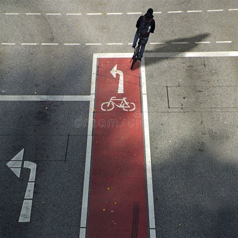 Bicycle Path Red Marking Of The Bike Lane Symbol And Direction Stock Photo Image Of Above