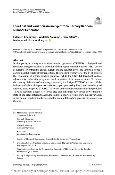 low cost and variation aware spintronic ternary random number generator