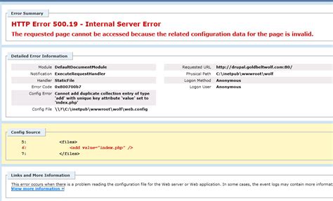 solved error 500 19 when accessing drupal index php page