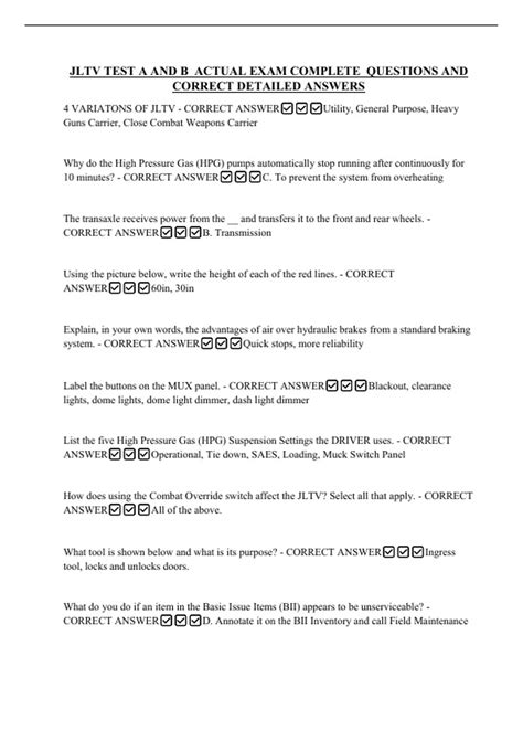jltv test a and b actual exam complete questions and correct detailed