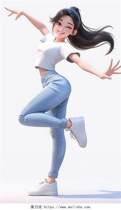 张开双手跳舞的女孩年轻女人跳街舞职业女性3d人物ai插画 花瓣网