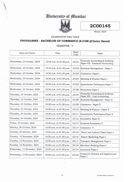 Tybcom Sem V Time Table Oct 2024 Pdf