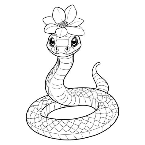 Раскраска Милая змея с цветком распечатать раскраски для детей
