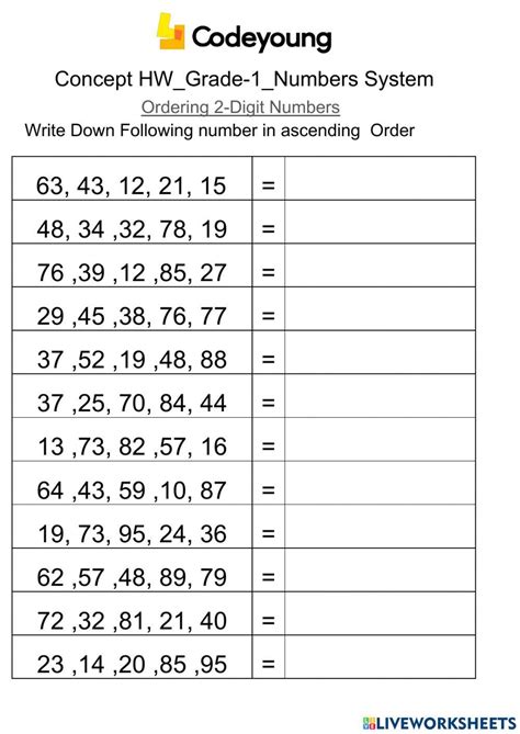 Ordering 2 Digit Numbers Concept Hw Worksheet Worksheets Library