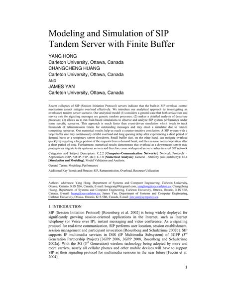 Pdf Modeling And Simulation Of Sip Tandem Server With Finite Buffer