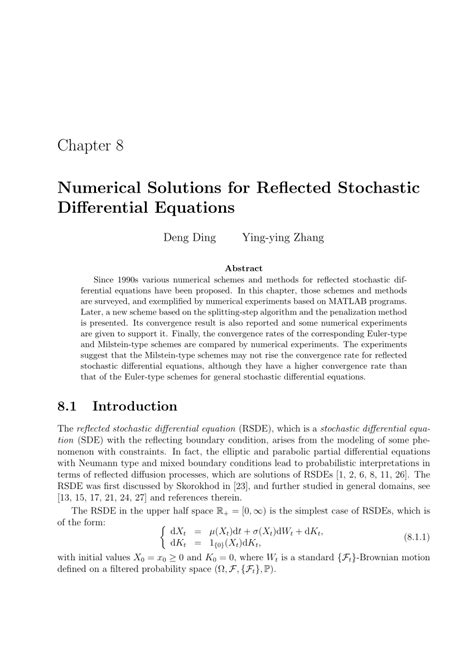 Pdf Numerical Solutions For Reflected Stochastic Differential Equations