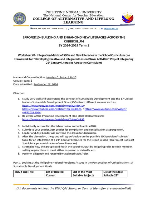 Worksheet 4 Sdg And 21st Century Matrix Pdf