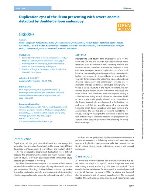 Pdf Duplication Cyst Of The Ileum Presenting With Severe Anemia Detected By Double Balloon