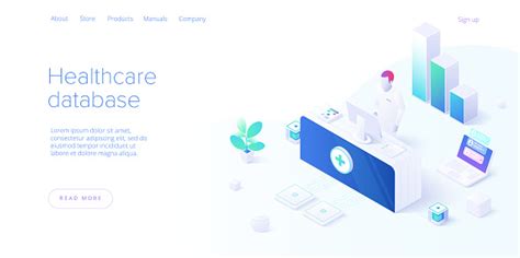 等軸測向量設計中的電子健康記錄概念在智能手機中使用 Ehr 資料庫的男醫生或醫生醫療保健或醫療病人數據存儲系統web 橫幅佈局範本向量圖形及更多健保和醫療圖片 Istock