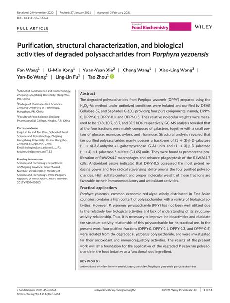 Purification Structural Characterization And Biological Activities Of Degraded Polysaccharides