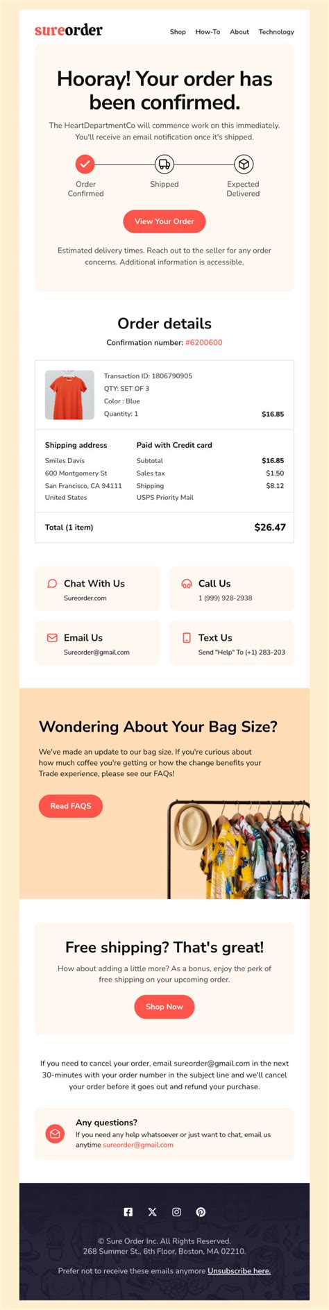 Free Html Email Templates For Order Confirmation Designmodo