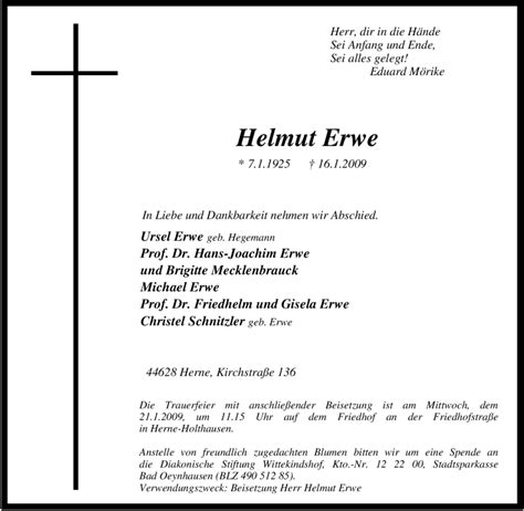 Traueranzeigen Von Helmut Erwe Trauer In Nrwde