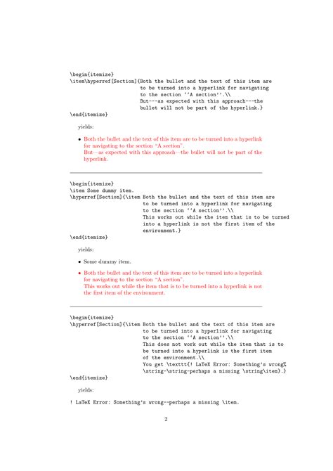 Hyperref Itemizeenumerate How To Turn The Very First Item Of The
