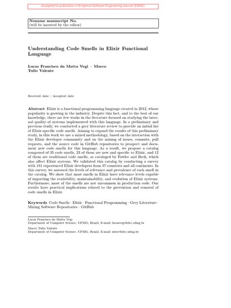 2023 Emse Code Smells Elixir Pdf Computer Programming Software Engineering