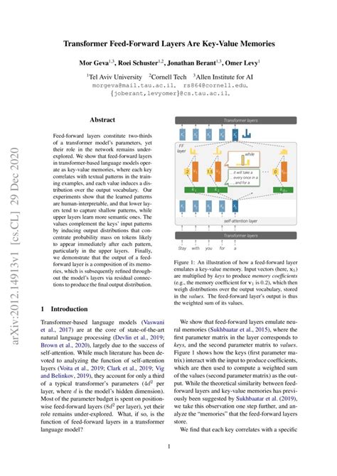 Transformer Feed Forward Layers Are Key Value Memories Deepai
