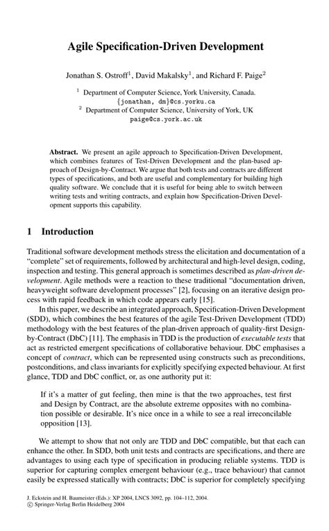 Pdf Agile Specification Driven Development