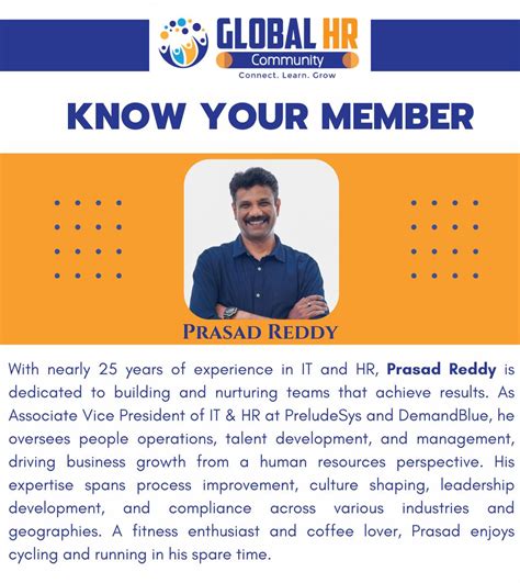Global Hr Community On Linkedin Know The Member Prasad Reddy Meet Prasad Reddy Associate Vp