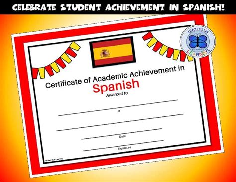 Spanish Certificate Of Achievement Fillable Certificate Tpt