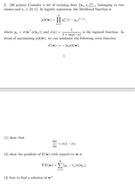 Solved Points Consider A Set Of Training Data Xn Chegg